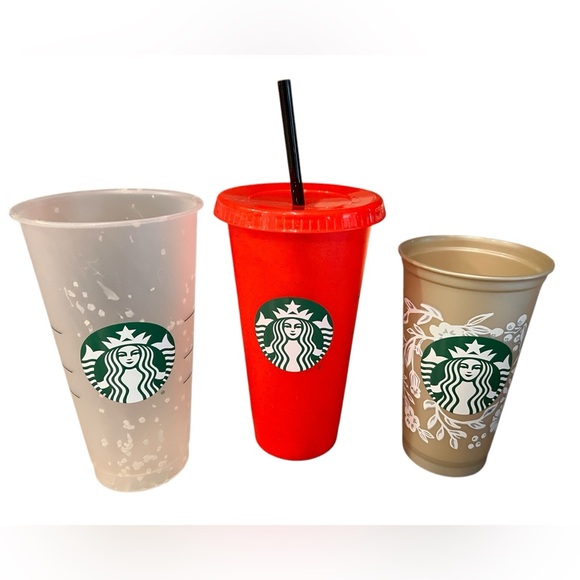 Starbucks | Kitchen | 3 Starbucks Reusable Plastic Cups Coloring ...